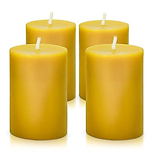 Natural Beeswax Pillar Candle 2x3 inch Set of 4, Dripless Smokeless Pure Brown Raw Beeswax Candle with Natural Scent for Prayer Home Relaxation,80 Hours Burning in Total