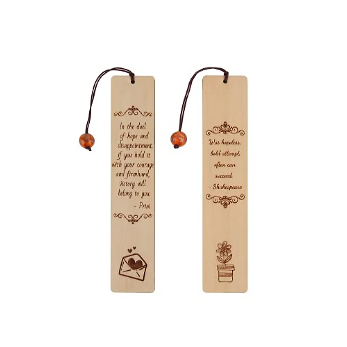 Donxote Bookmark Set of 2, Inspirational Bookmarks for Book Lovers, Natural Wooden Carving Art Philosophy Book Mark, is A Unique Valentines Gift for Students, Men, Women and Kids