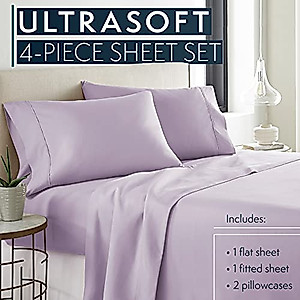 HC COLLECTION Full Size Sheets - Deep Pocket Bed Sheets - Extra Soft & Breathable - 4 PC Set, Easy Care, Machine Washable - Cooling Lavender Sheets