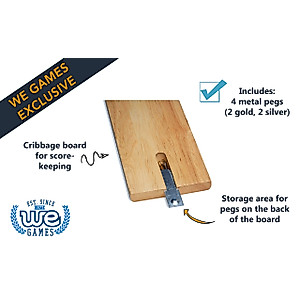 WE Games Competition Cribbage Set - Solid Wood Sprint 2 Track Board with Metal Pegs