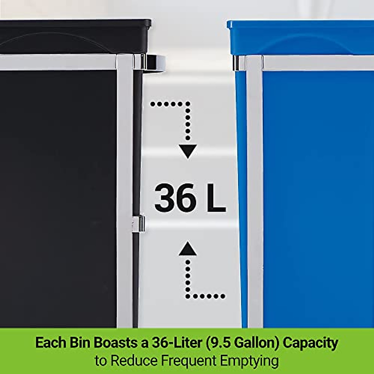 AdirHome 36-Liter Dual-Compartment, Under-Counter Trash Can and Recycling Bin Unit - Metal Sliding Shelf with 2 Garbage Bins for Kitchen & Pantry Under Cabinets Compatible with Hinged or Pull Out Door