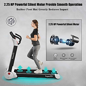 GYMAX Folding Treadmill, 2.25HP Electric Motorized Running Walking Machine with LED Touch Screen, Portable Cardio Workout Treadmill for Home Gym Office (White)