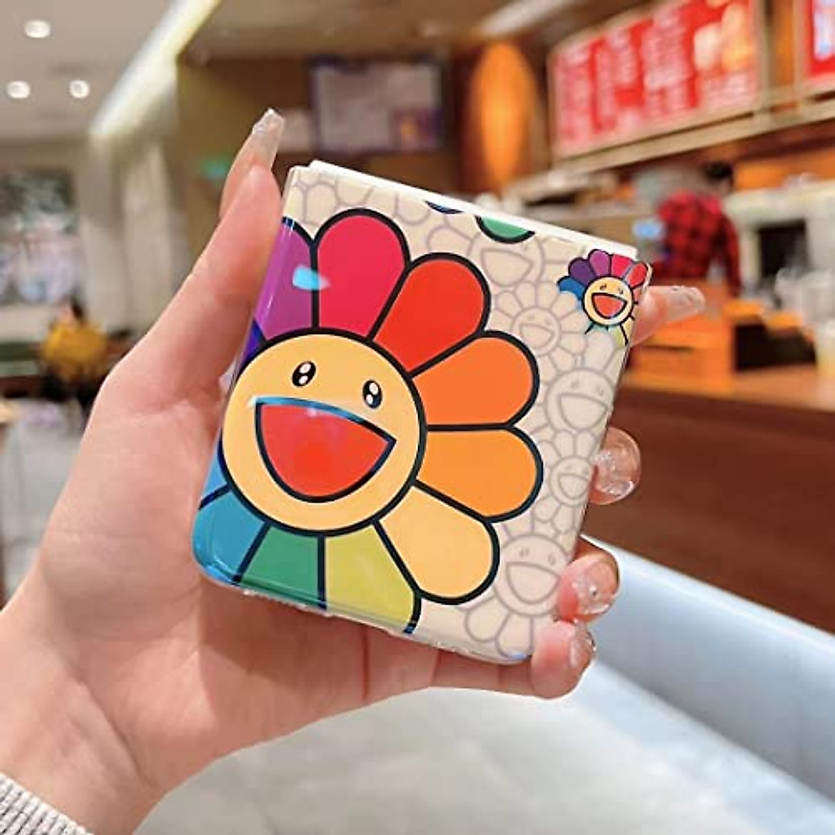 AiKeDuo for Samsung Galaxy Z Flip 3 5G Case Protection Hard Bumper Folding Cover Soft Blu-ray Cute Cartoon Flower Smiley Phone Case Girl Ladies Z Flip 3 Case