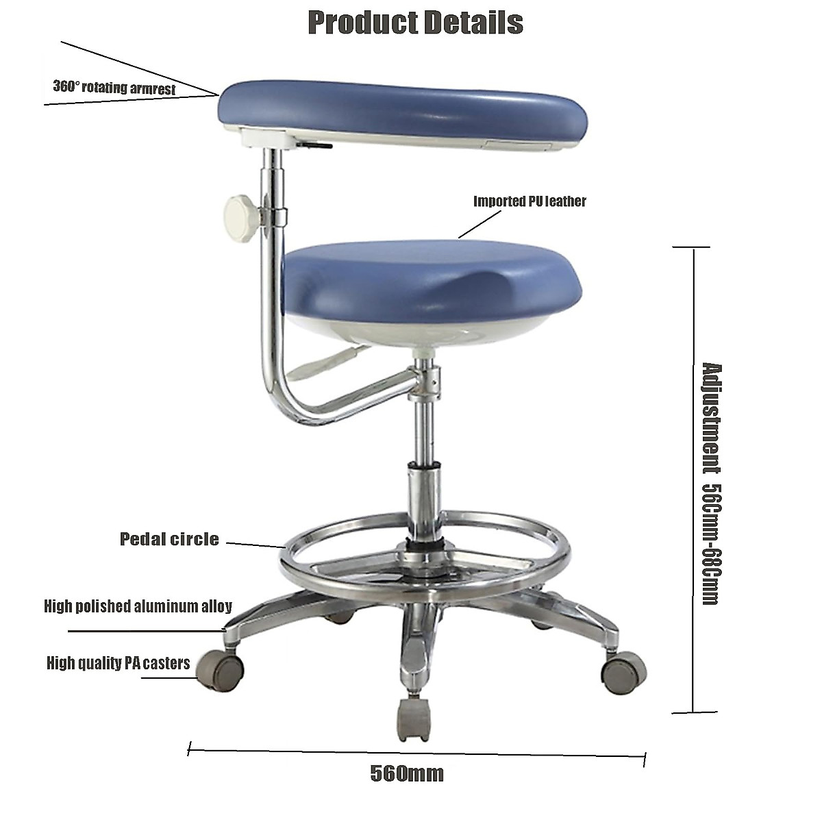 SFKLYU Dental Assistant Chair Adjustable Dental Assistant Stool 360° Rotation Armrest for Office Medical Dentist Shop Lab and Home Beauty Salon,Green