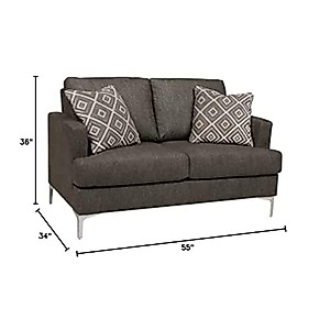 Signature Design by Ashley Arcola Modern Loveseat with Chrome Legs & Accent Pillows, Dark Gray