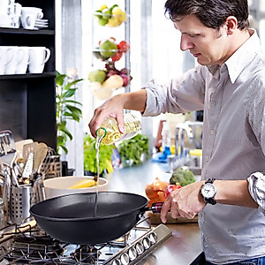 DZZIT 13" Carbon Steel Wok, 14 Pcs with Lid Round Bottom Wok Set, No Chemical Coated Chinese Wok, 12 Cookware Accessories, Wok with Detachable Wooden Handle, for Gas Stove or Cassette Furnace