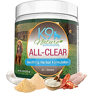 K9 Nature Supplements: All-Clear - Allergy Supplement for Dogs - 45 Chews - Soothing Herbal Formula with Natural Ingredients - Support for Pet’s Seasonal Allergies & Itching - for All Breeds