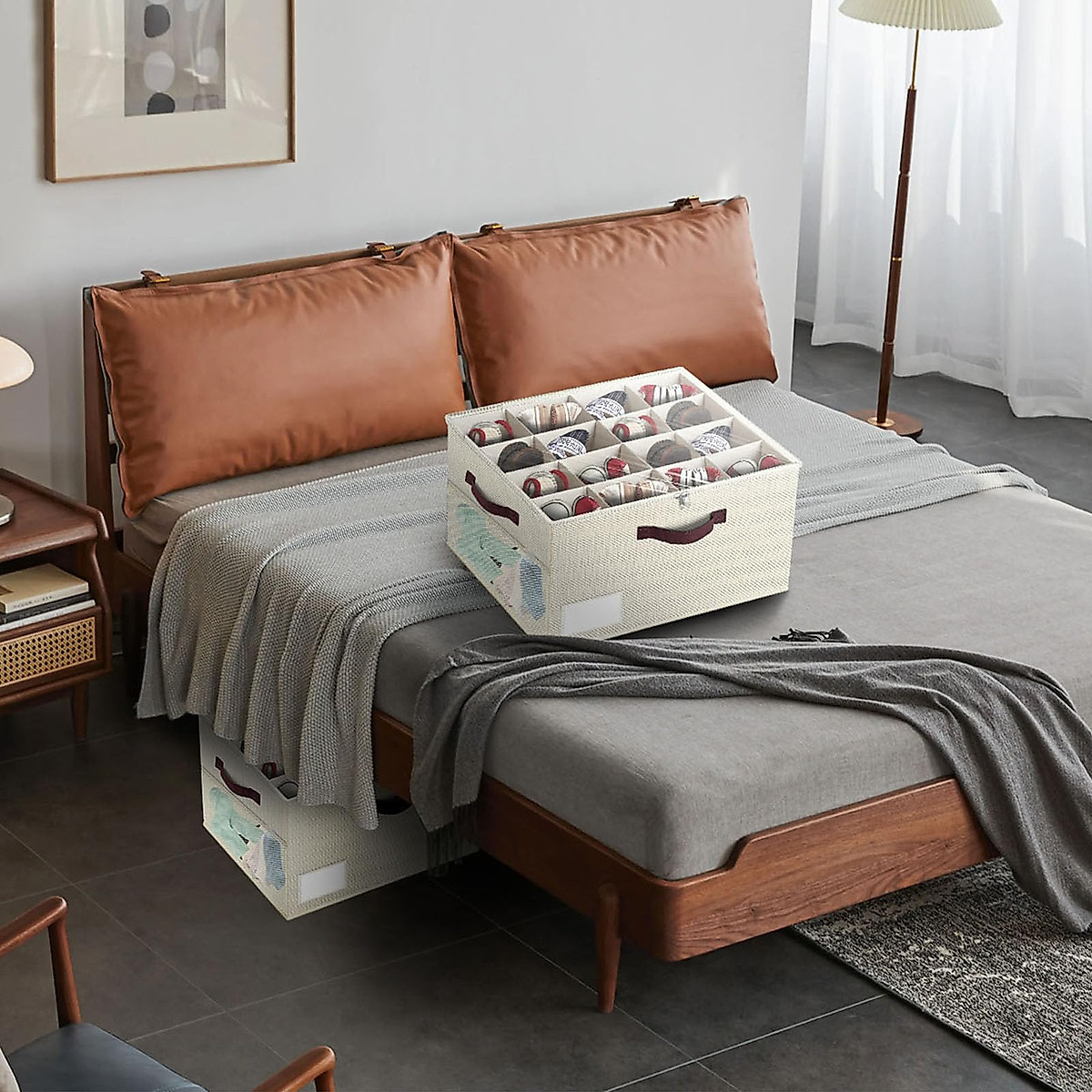 2 Pack Large Shoe Organizer for Closet, Adjustable Dividers Shoe Storage Bins Boxes, Foldable Shoe Holder Cube Containers with Clear Cover for Men’s shoes, High heel,Sneaker,Slippers,Boots(Beige).