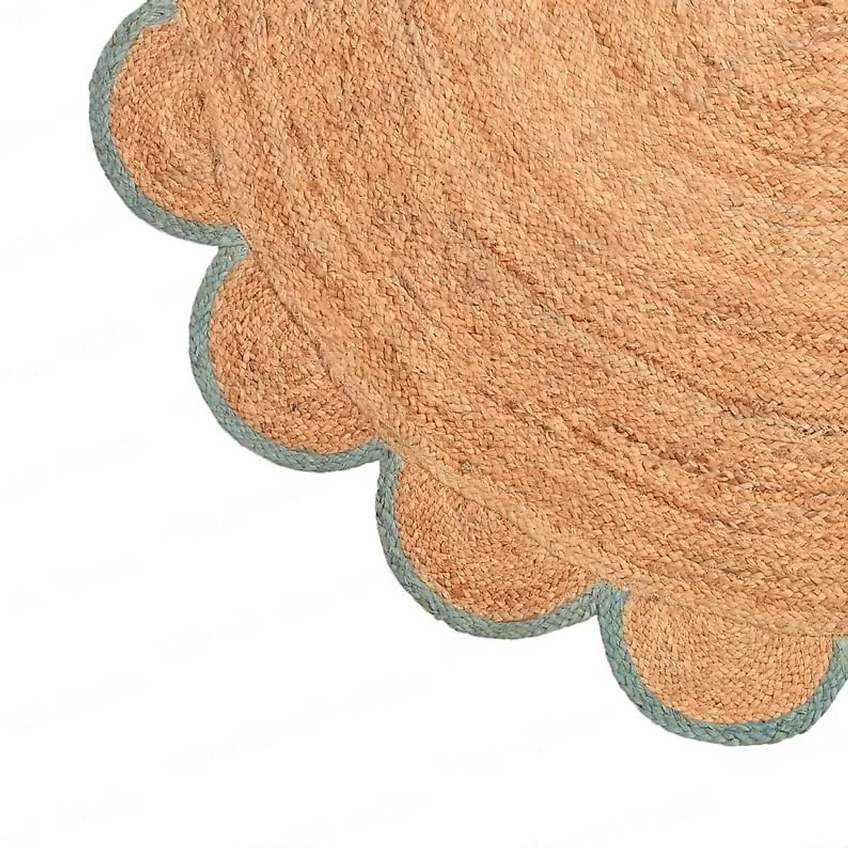 4x4, 5x5, 6x6, Natural Jute Scallop Round Rug, Floor Scalloped Edge Rug Braided Boho Eco Large Circular Handmade Area Rugs (6x6 Ft Round Rug)