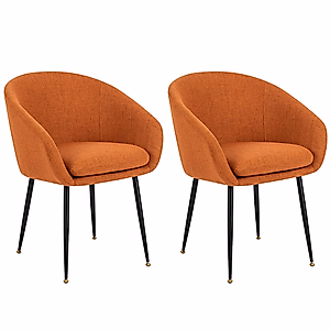 GIA Home Furniture Series Modern Linen Living Room Arm Chair with Matt Black Iron Leg, 2 Pack, Orange