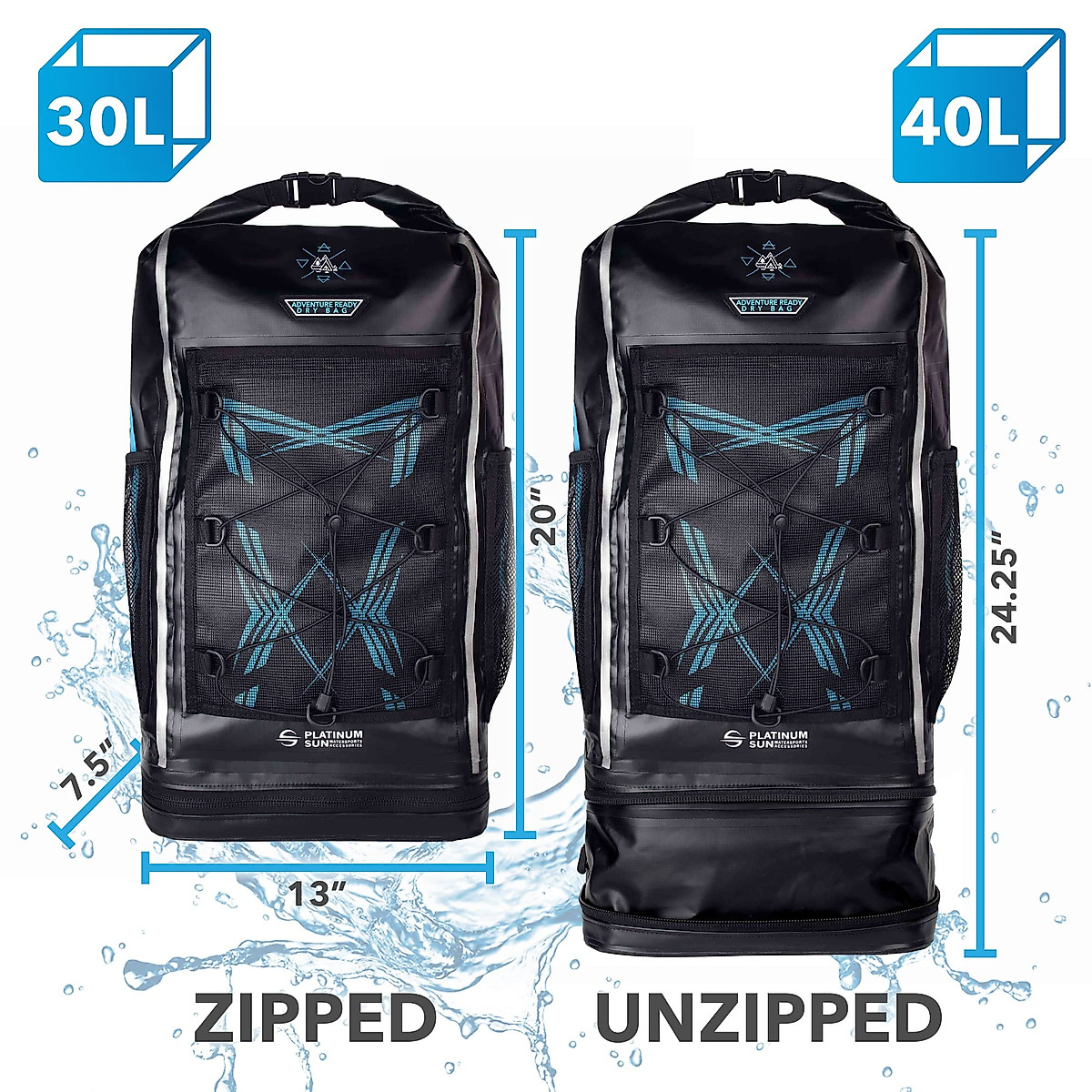 Dry Bag Backpack Waterproof 40L Heavy Duty Roll-Top beach bag with Compartment for Dirty Stuff for Travel, Hiking, Boating
