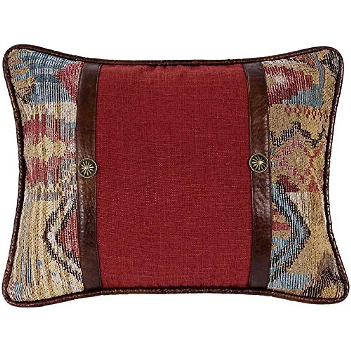 Paseo Road by HiEnd Accents | Ruidoso Western Decorative Throw Pillow, 16x21 inch, Aztec Rustic Cabin Theme, Faux Leather Details, Chenille Accent Oblong Pillow for Bed, Couch, Sofa