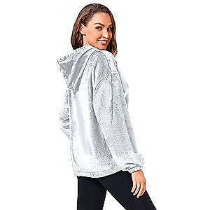 Joisal Alice Blue Fluffy Sweatshirt for Women, with Pockets, Women Clothes, Sherpa Pullover Hoodie Womens