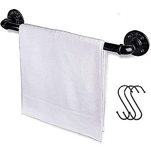 Jeasor Industrial Pipe Towel Rack Towel Bar, Heavy Duty Wall Mounted Rustic Farmhouse Bath Towel Holder for Bathroom (Black, 18 Inch)
