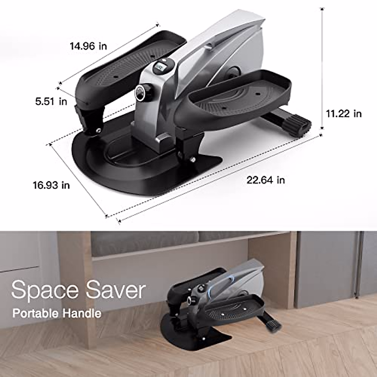 PERLECARE Under Desk Portable Elliptical Machine, Bike Pedal Exerciser with Adjustable Resistance & LCD Monitor, Non-Slip Quiet Elliptical Suitable for Gym Office Home - Model PCPE01