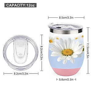 WYUSPGK 304 Stainless Steel Insulated Cup, White Daisy Print Smooth Rim, Durable & Reusable - Perfect for Office, Home, And Travel