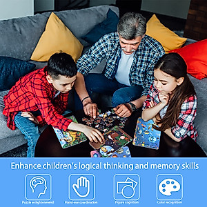 WEIFF Jigsaw Puzzles for Kids Ages 3-8, 4 Puzzlesx32 Piece Preschool Educational Learning Toys Set for Toddler Valentines Children's Day Birthday Gift Easter- Ocean Forest Animal Dinosaur Alien Planet