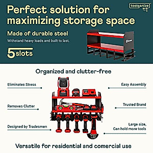 Toolganize Power Tool Organizer & Storage Wall Mount - Heavy Duty Metal Drill Holder & Cordless Tool Organizers Chest Rack - Premium Garage Utility Shelf & Pegboard Shed Workshop Shelving - Red
