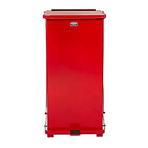 Rubbermaid FGST24ERBRD Red Steel Square The Defenders Step Can with Retainer Bands, 24 gallon Capacity, 15" Square x 30" Height