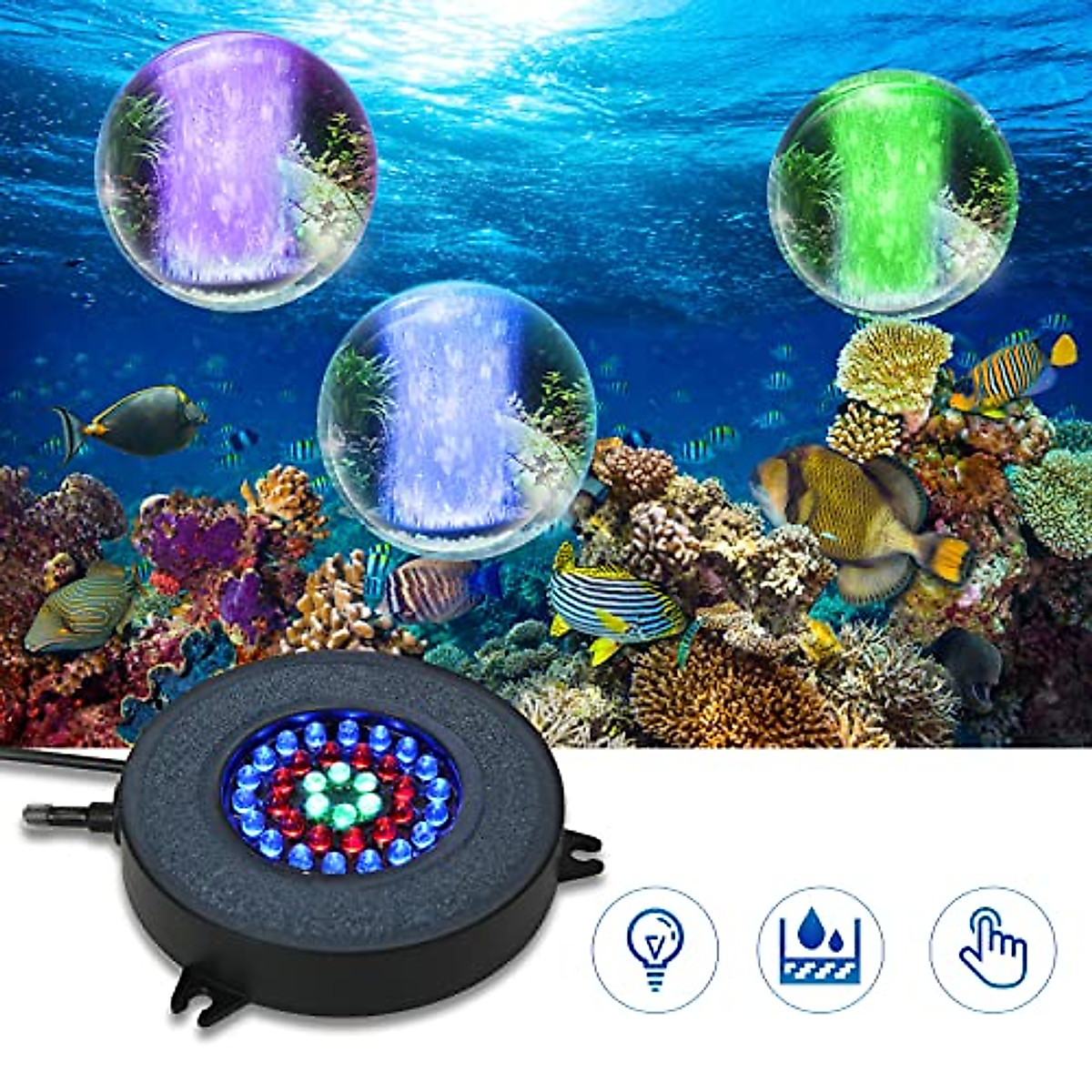 ABESTFISH Aquarium Air Bubble LED Light, 36 LEDs Fish Tank Aquarium Lights Air Stone Disk Kit Fish Tank Air Bubbler Decoration 13 Color Changing IP68 Waterproof with Remote Controller