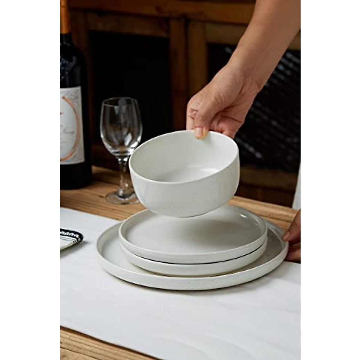 Famiware Plates and Bowls Set, 12 Pieces Dinnerware Sets, Dishes Set for 4, White