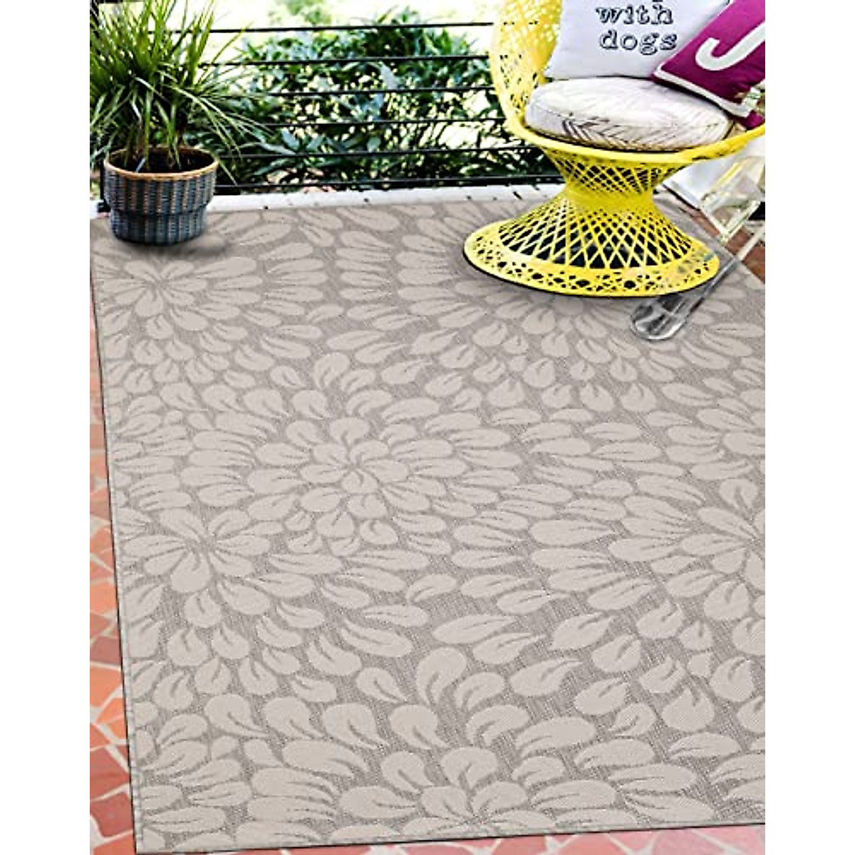 Sherloom Modern Bohemian Floral Indoor Outdoor Area Rug Weather Resistant Outdoor Carpet for Porch Deck Balcony Backyard Patio Rug 5x8 Gray