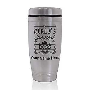 SkunkWerkz Commuter Travel Mug, World's Greatest Boss, Personalized Engraving Included