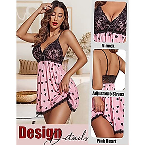 Avidlove Sexy Nighty for Women Deep V-Neck Nightgown Modal Babydoll Chemise Sexy Nightwear(Black Heart,XL)