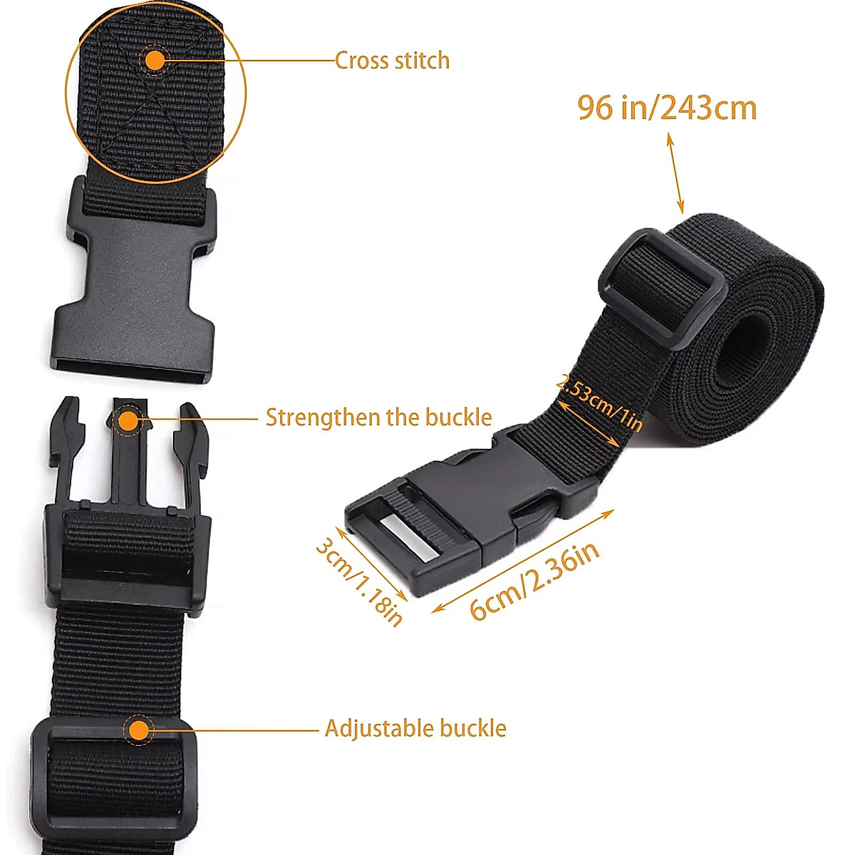 Adjustable Boat Cover Straps with Quick Release Buckles,Heavy Duty Boat Cover Tie Down Straps,Webbing Tightening Straps Suspenders,Belt (1" Wx96 L,6-Pack)