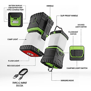 Camping Lantern Rechargeable Flashlights, Multi-Purpose 1300LM Lantern, 6000mAh Long Battery Life, IP65 Waterproof, Portable Tent LED Light for Hunting, Hurricane, Hiking, Outage(Clearance)