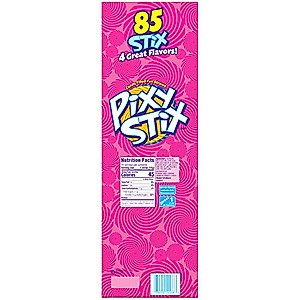 Pixy Stix Candy Filled Fun Straws, Grape, Maui Punch, Cherry & Orange Flavors, 0.42 oz (Pack of 85)