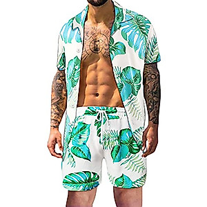 DUOWEI Long Suit Jacket for Men Men Spring Summer Suit Casual Beach Tropical Casual Button Down Short Men Costume Tuxedo Green