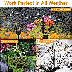 OHIJOY Swaying Garden Lights with Built-in Motor, 4pcs Firefly Lights Outdoor IP65 Waterproof, LED Garden Decorative Lights for Pathway Yard Patio - Warm Yellow