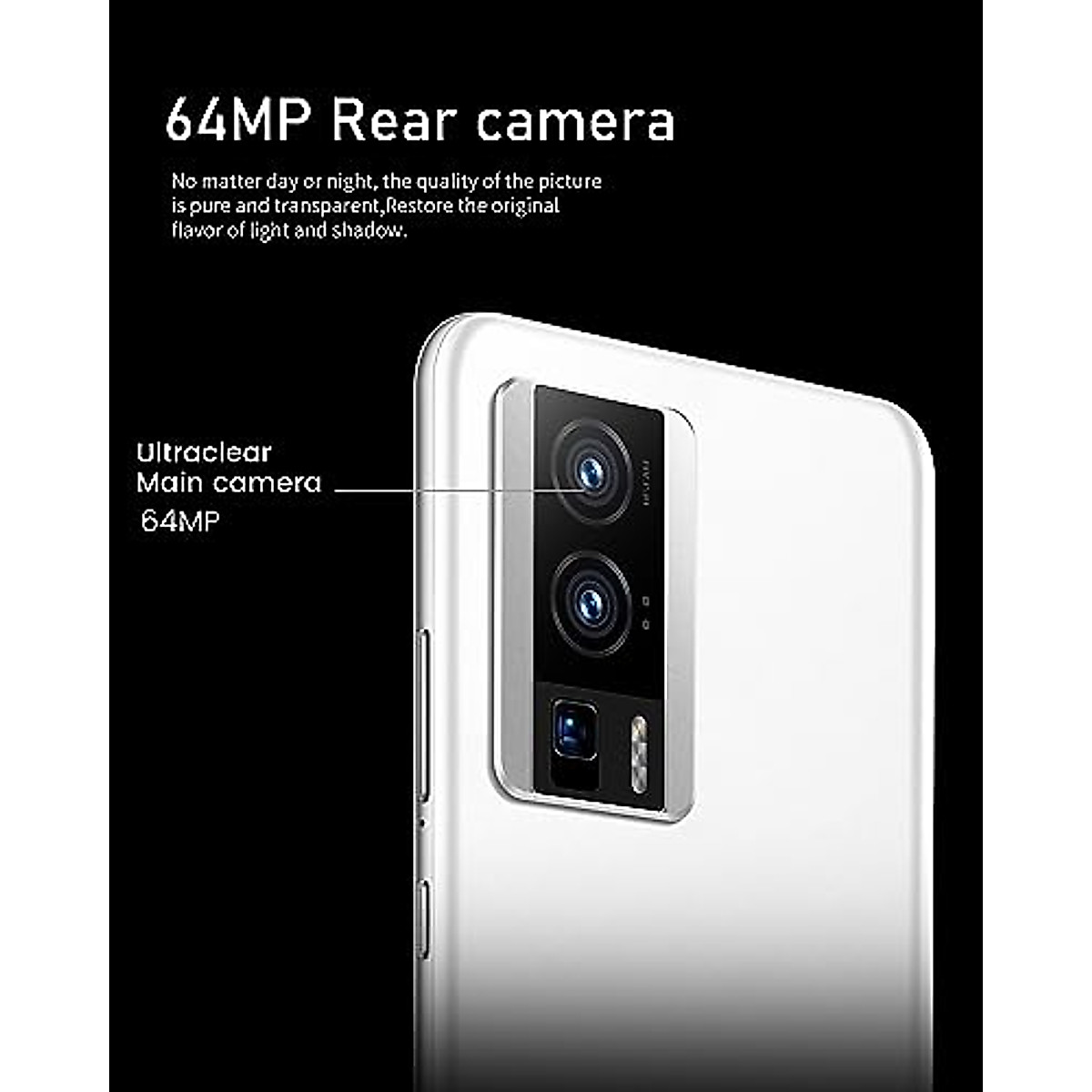 SANSHREUNI K60 Unlocked Cell Phones, 6GB+256GB Android 13 Unlocked Phone, 6.7" Screen+ Display 120HzD, 64MP Camera, Octa-Core CPU, 5500mAh Battery, GPS, AI Face, Dual SIM 5G Phone (White)