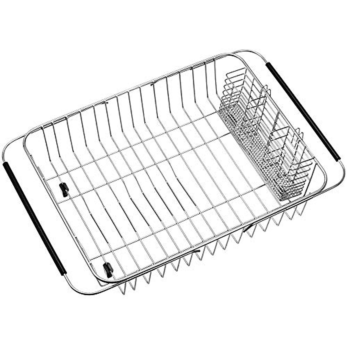 SANNO Dish Drying Rack with Stainless Steel Utensil Holder Sink Dish Rack Adjustable Dish Drainer with Removable Silverware Holder