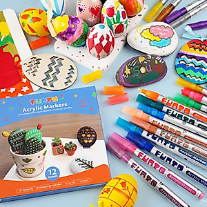 Funto Acrylic Paint Pens for Rock Painting, Fabric, Wood, Canvas, Metal, Ceramic, Glass, Scrapbooking Craft,12 Colors Paint Marker Set, Medium Tip, Non-Toxic, Quick Drying