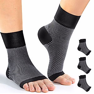 Plantar Fasciitis Compression Socks (3 pairs) Arch Support Foot Pain Relief Ankle Brace Night Splint for All Day Wear Provide Increase Blood Circulation Suitable for Men & Women (Black, Small)