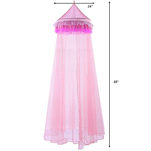 HAPPYGRILL Bed Canopy Mosquito Net Princess Fairy Net with Elegant Ruffle Lace for Girls and Baby (Pink)