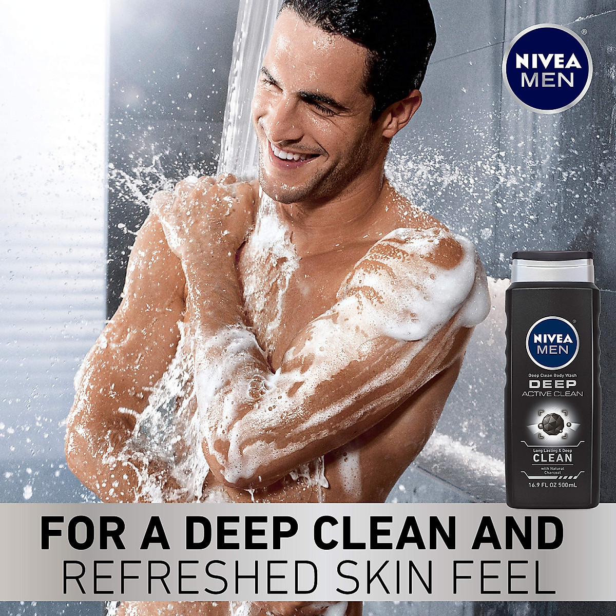 Nivea Men Deep Skin Care Collection, Men's Body Wash, Shave Gel, After Shave, and Beard & Face Wash, 4 Piece Gift Set