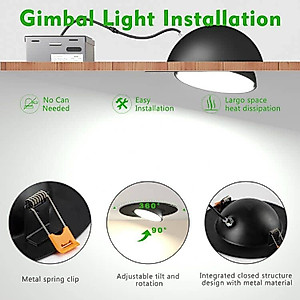 bulbeats 12Pack 𝗠𝗲𝘁𝗮𝗹 6 Inch Gimbal LED Recessed Lighting, Recessed Lighting 6 inch 12W 1200LM Super Bright Angled Recessed Lighting 3000K/4000K/5000K Directional Downight