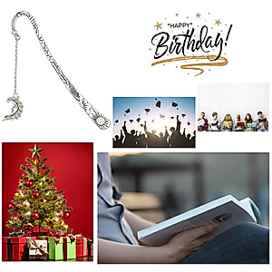 Gzrlyf Sun Moon and Stars Bookmark Glow in The Dark Bookmark Luminous Book Markers Metal Book Lover Gifts (Moon Luminous Bookmark)