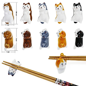 10 Pcs Cute Lucky Cat Chopsticks Holder Japanese Style Ceramic Cat Chopstick Rest Set Dinner Spoon Stand Knife Fork Holder (Dog)