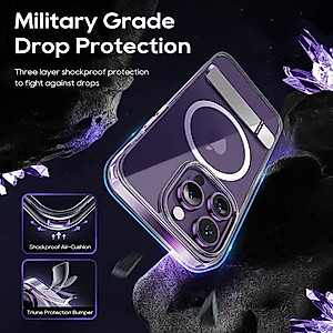 Niunisi Magnetic Case for iPhone 14 Pro Case with Screen Protector, (with Slim Kickstand + Camera Protector) Compatible with Magsafe Shockproof Crystal Clear Phone Case Cover 6.1-Inch, Clear