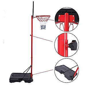 Elitezip Portable Basketball Hoop and Goal, Height Adjustable 5-7ft/6-10ft Outdoor Basketball Goal for Youth Kids Indoor Outdoor Use (Red-Adjustable Height 5ft-7ft)