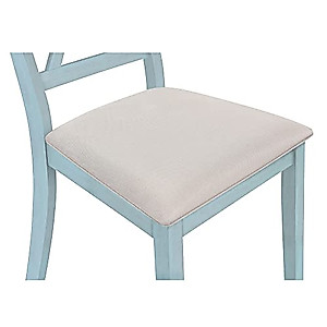 Harper & Bright Designs 6 Pieces Dining Table Set, Kitchen Table Set with Wood Dining Table, Bench and 4 Padded Dining Chairs, Walnut Top+ Light Blue Frame+Beige Seat