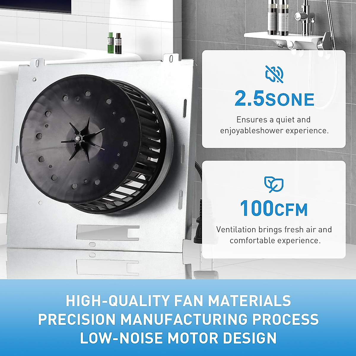 【Upgrade】 100CFM Fan Compatible with NuTone 8814R,8664RP B,8663RP B,8814 8663 8673,671RB,2.5 Sone Ultra Low Sound Fan,Compatible with Nutone 8814, 671,672RB,Compatible for Broan 750,751,752, 9"x9"