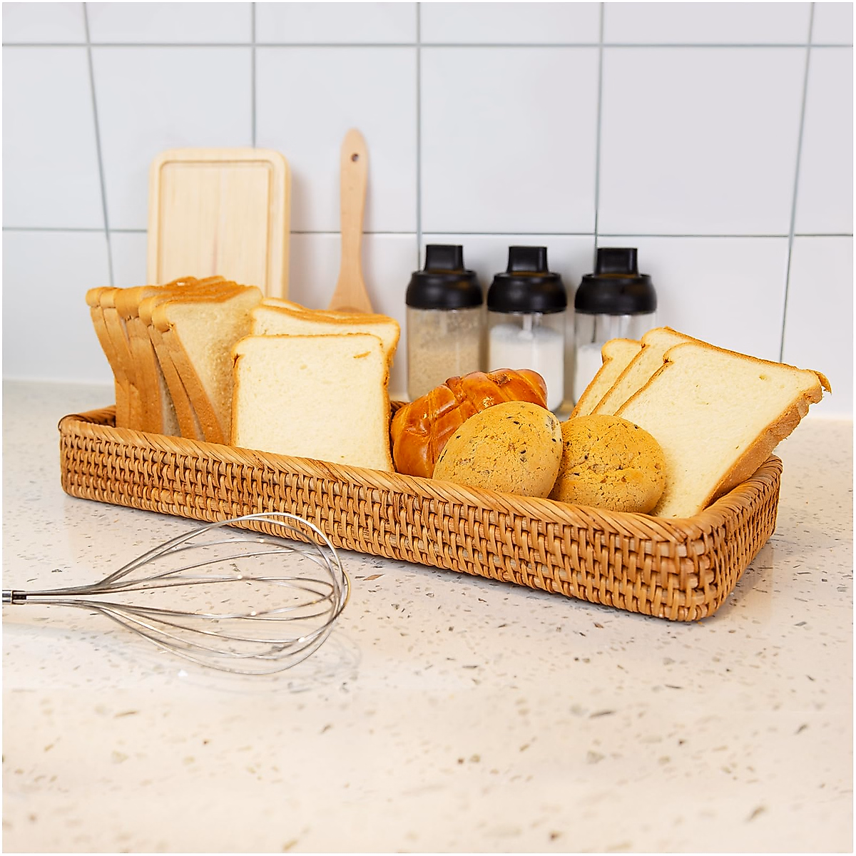 16" Rattan Toilet Tank Basket Rectangle - Large Space for Storage, Tightly Woven & Natural Color, Used Like Long Toilet Basket Tank Topper, Back of Toilet Basket, Tray for Bathroom Counter