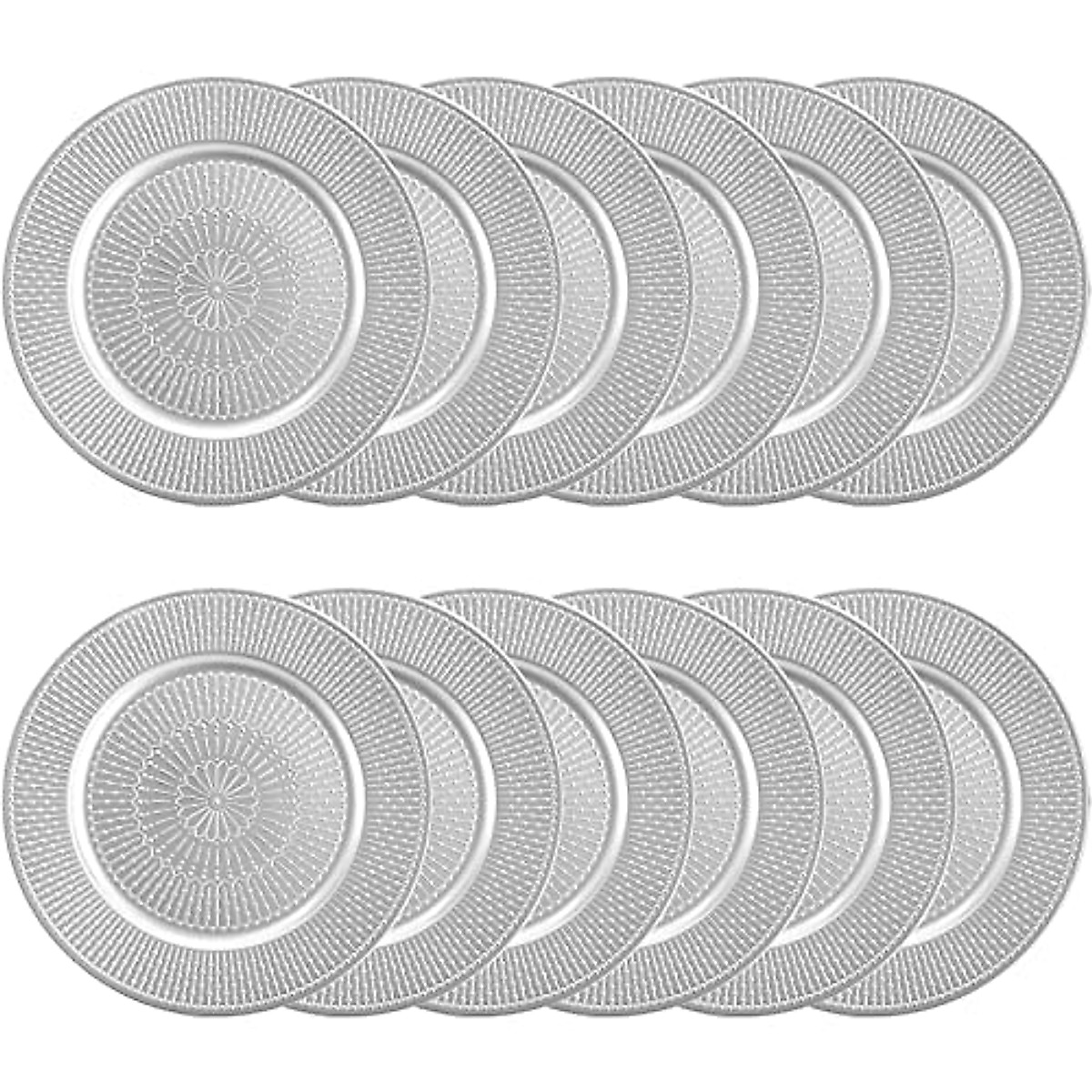DEAYOU 12 Pack Round Charger Plate, 13-inch Silver Beaded Chargers for Dinner Plates, Plastic Reusable Charger Plate, Decorative Charger Platters for Wedding, Table Setting, Party, Event, Holiday