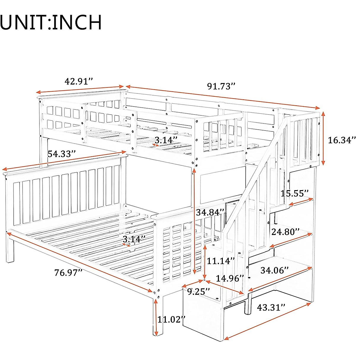 CITYLIGHT Bunk Beds Twin Over Full Size with Stairs, Wooden Bunk Beds with Storage Open Shelves, Stairway Bunk Bed Convertible to 2 Separated Beds,Kids Bunk Beds for Bedroom, Dorm,Espresso