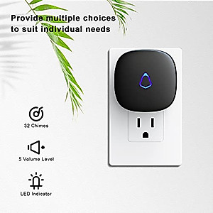 SECRUI Wireless Doorbell, Waterproof Mini Doorbell 1,000ft Range 110dB Mute Mode 58 Door Chimes & Colorful LED Flashing - Black